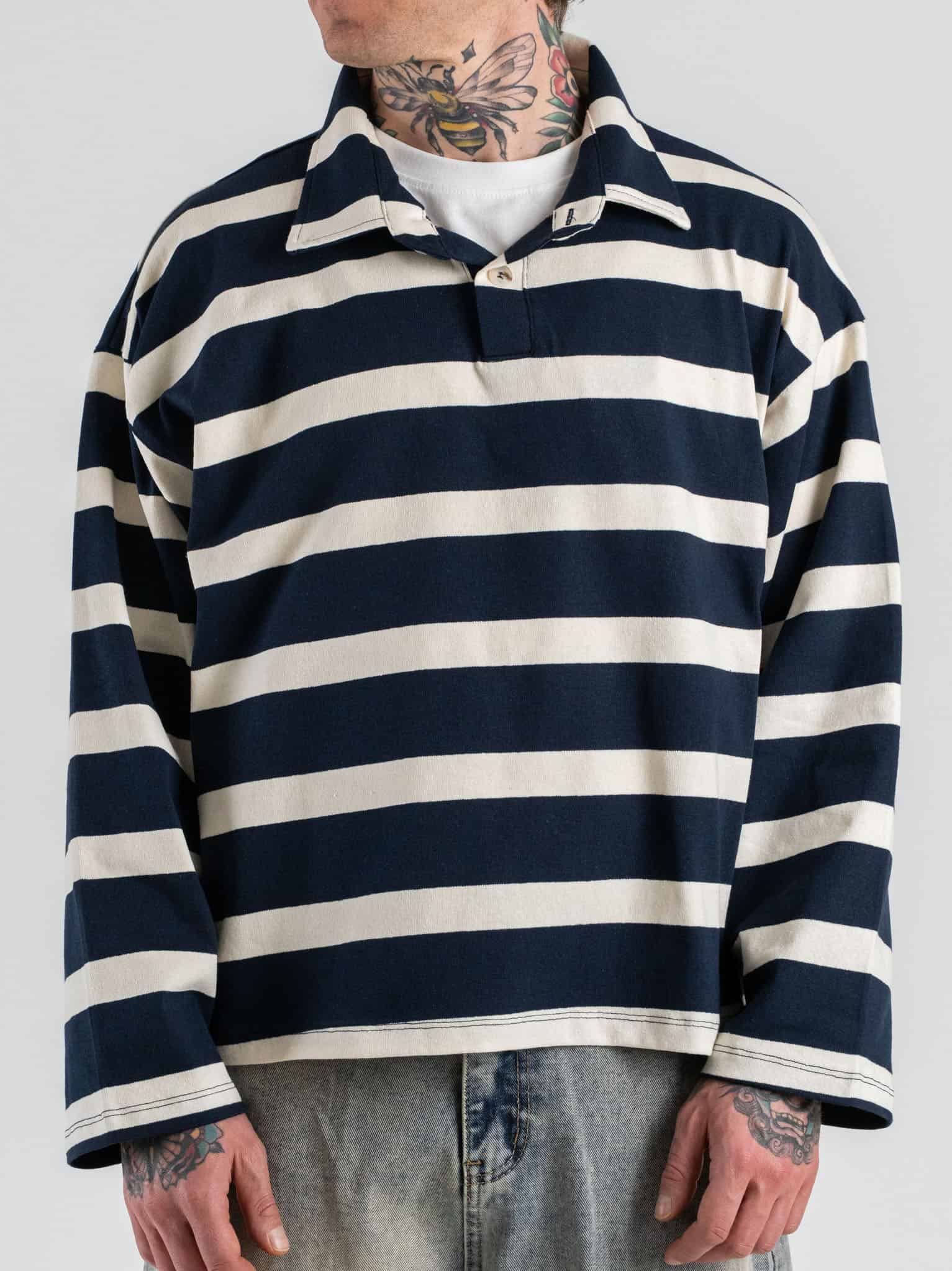 Polo Over Croppata in Cotone a Righe Blu Estasi Fashion